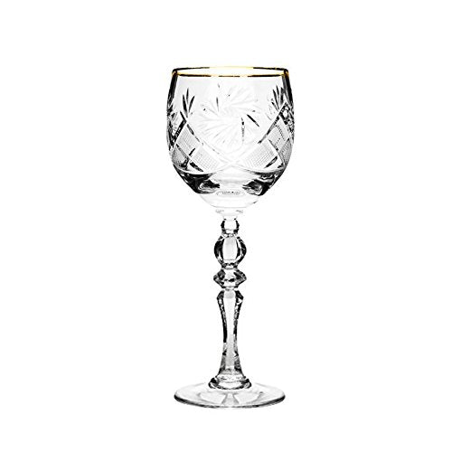 Set of 6 Vintage Design Crystal Wine Goblets, Gold Rim, Old-Fashioned