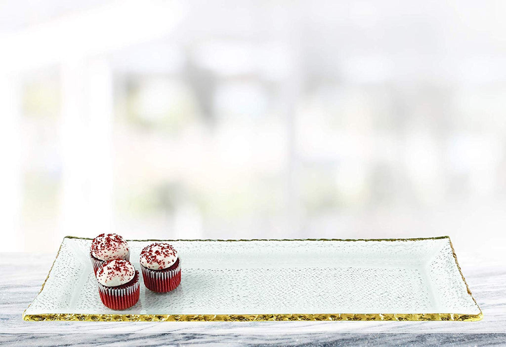 (D) Clear Bubble Glass Rectangular Serving Tray 18"L , Serving Platter