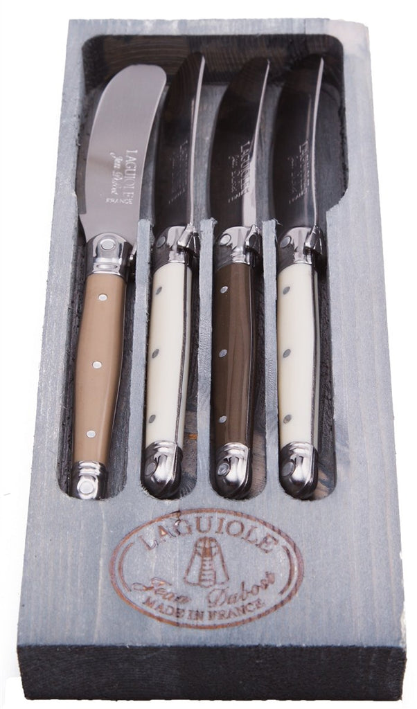 (D) Laguiole Hand Made French 4 Spreaders with Linen Handles, Grey Box