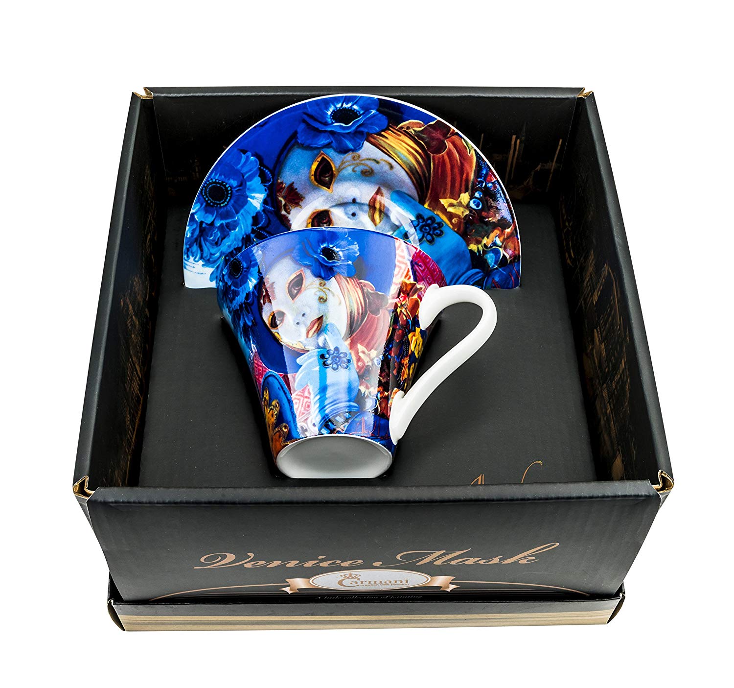 Carmani Painters Tea or Coffee Cup, "Venice Mask" Alex Levin (Venice M