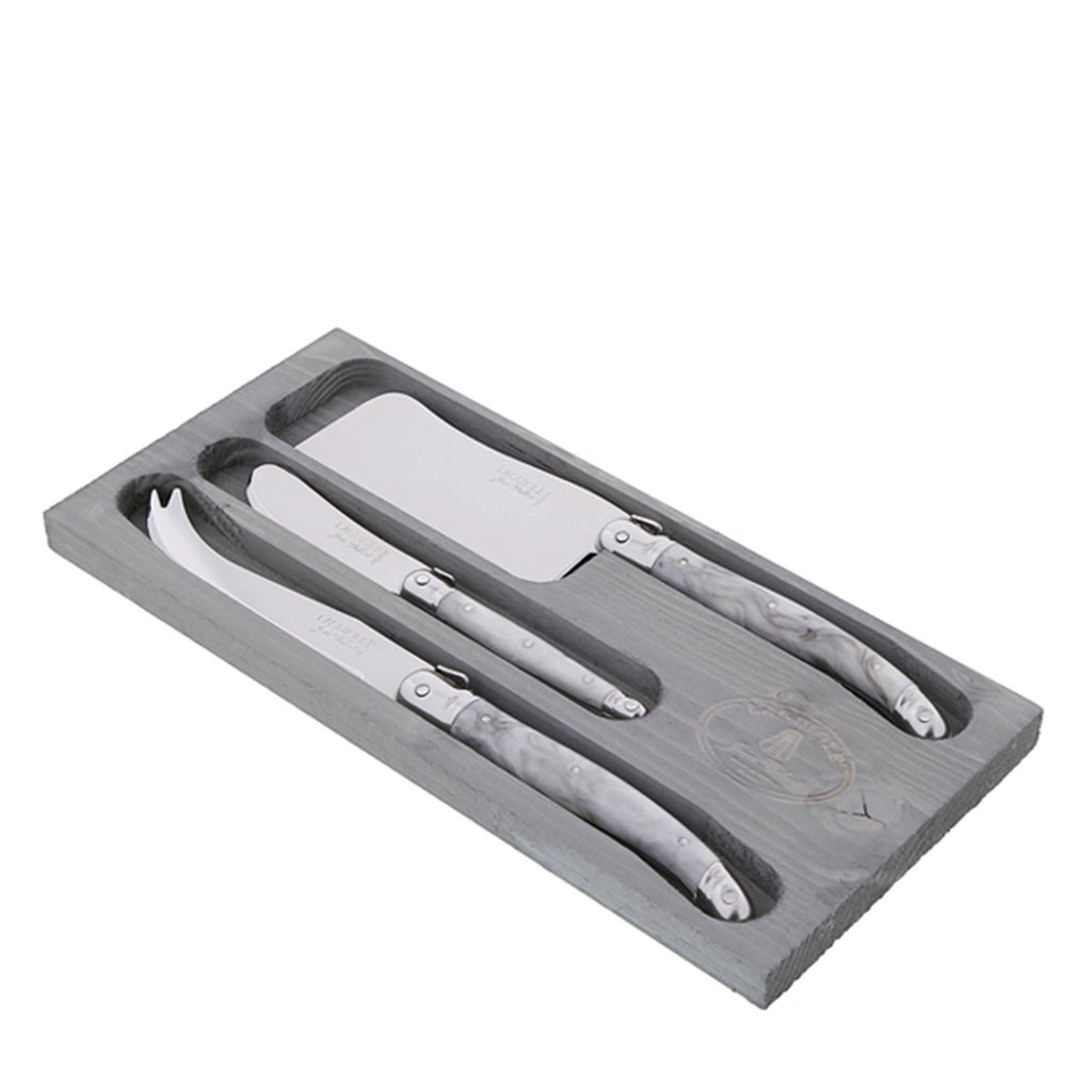 (D) Laguiole French 3pc Cheese Set in Tray with"Marble" Acrylic, Vinta